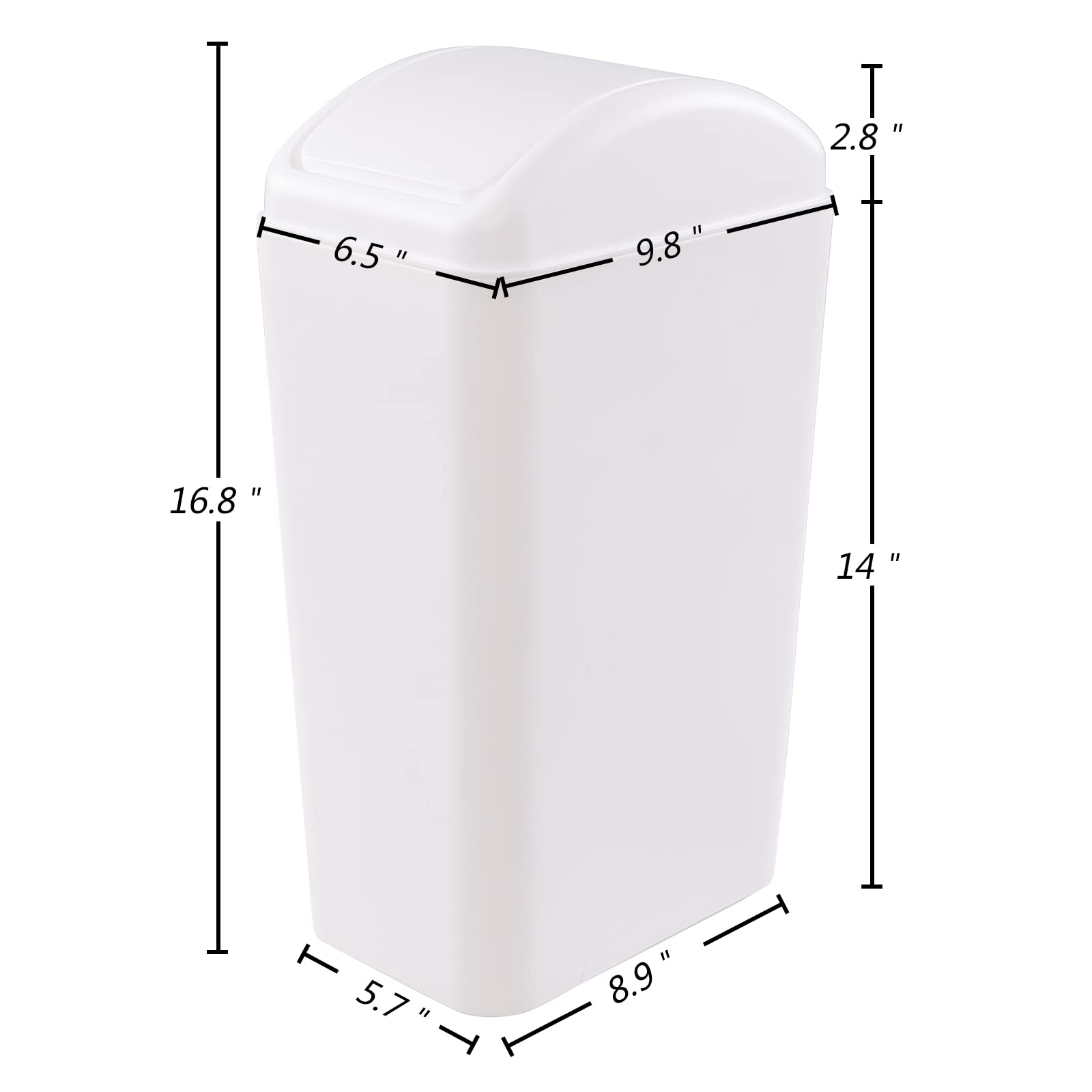 Morcte 3.5 Gallon Plastic Small Garbage Bin with Swing-top Lid, Swing Lid Trash Can, White