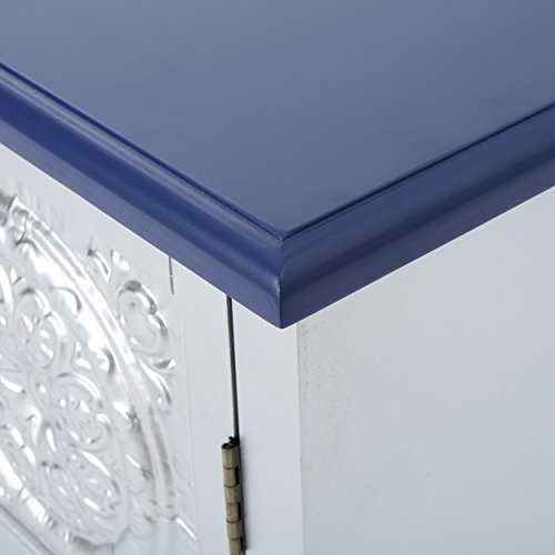 Christopher Knight Home Alana Firwood Cabinet with Faux Wood Overlay, Silver / Navy Blue