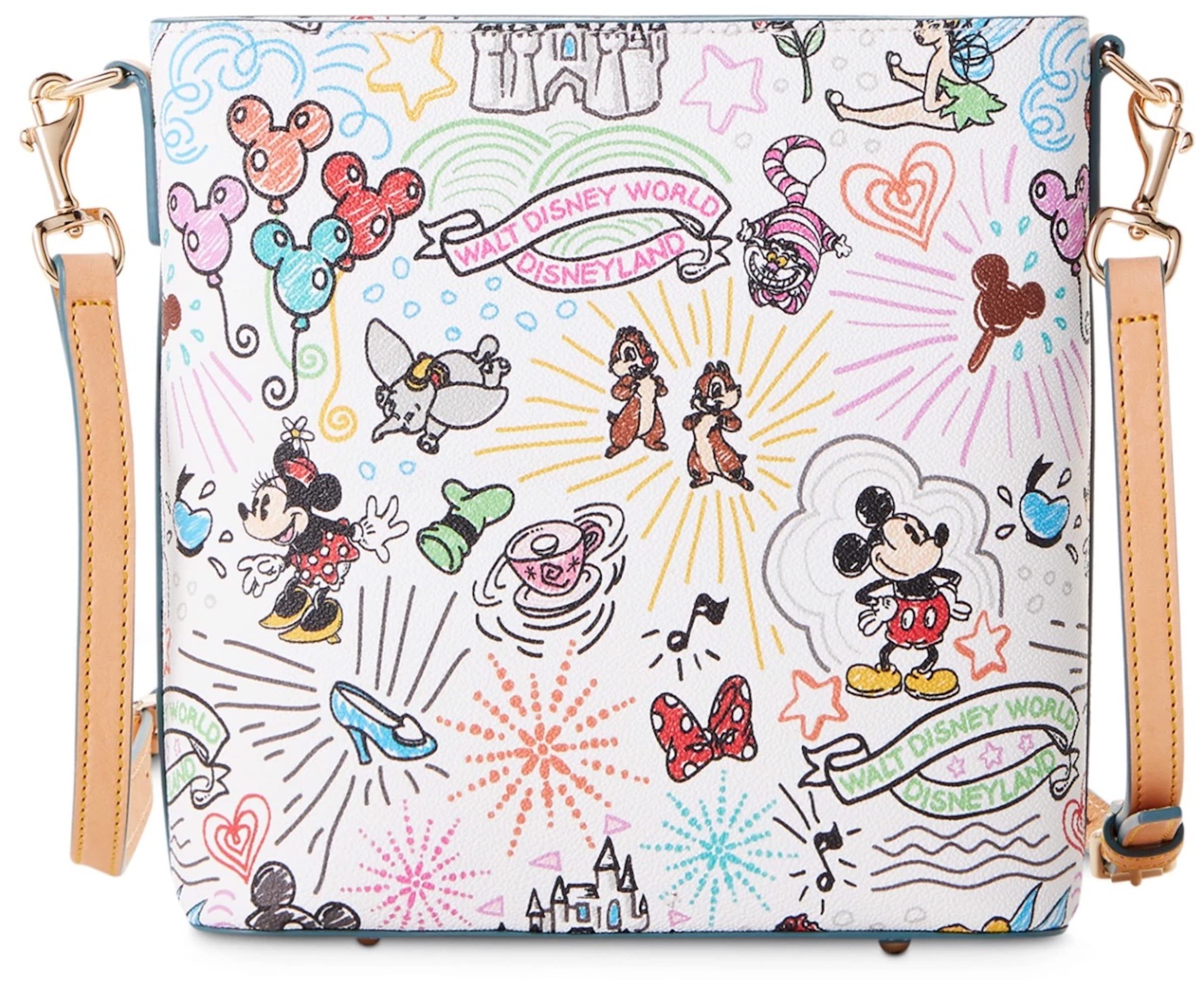 DisneyParks Disney Parks Exclusive - Dooney & Bourke Crossbody Pouchette Small Sketch, White, Red, Pink, Blue, Green, Brown, Black, Yellow