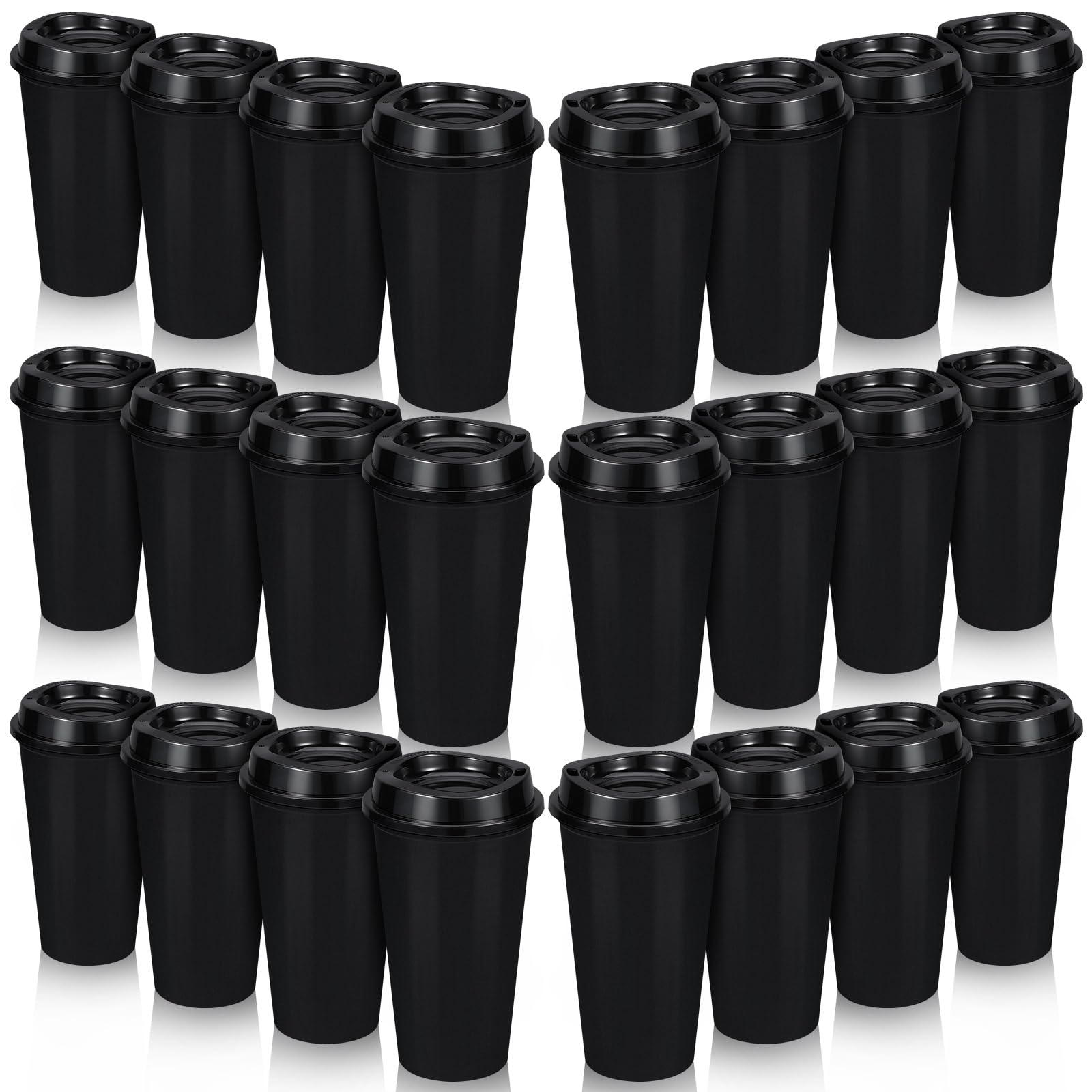 LEIFEOSH 24 Pack Reusable Coffee Cups with Lids 16 oz To Go Coffee Cups with Lids Travel Cups Plastic Cups with Lids Reusable Coffee Mugs for Hot and Cold Drinks, Colorful