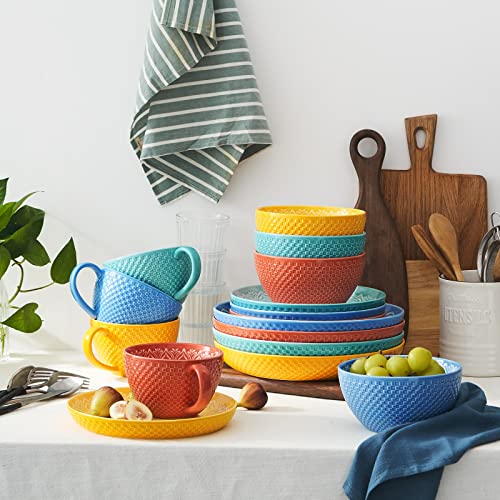 DOWAN Ceramic Soup Bowls, Colorful Deep Cereal Bowls, 30 Ounce Bowls Set of 4 for Ramen, Salad, Fruits, Snack, Pasta, Side Dishes, Ideal Wedding Party Housewarming Gift