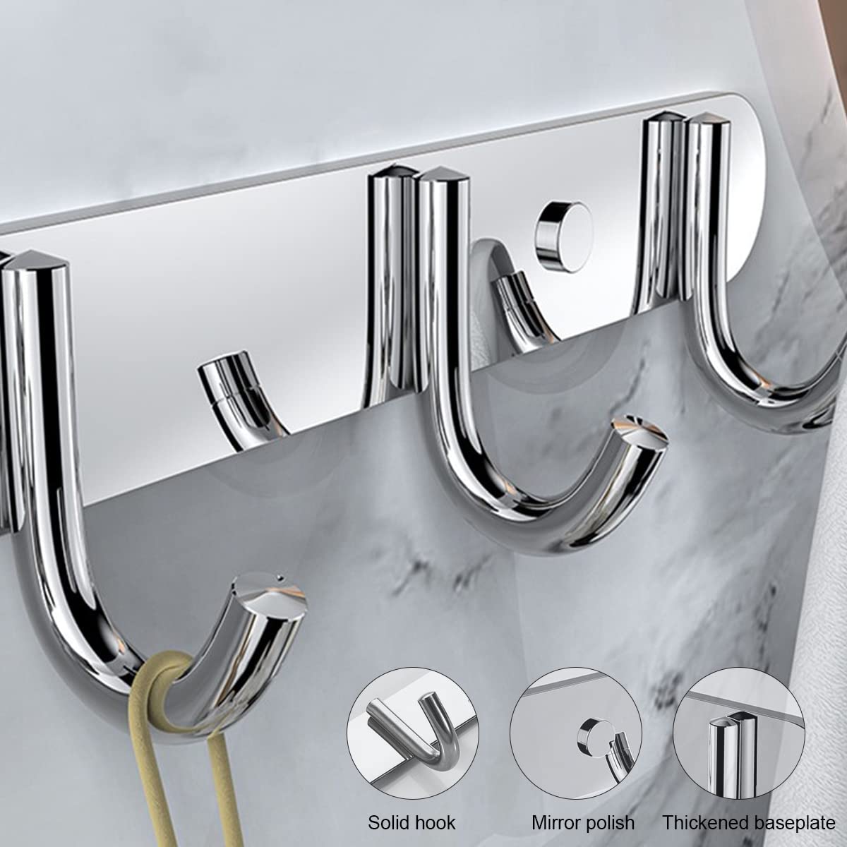 LEMONIDEA Stainless Steel Hooks Rack Wall Mounted Key Holder Coat Hook Towels Clothes Hangers Rail for Kitchen, Bathroom, Laundry Room - Set of 2