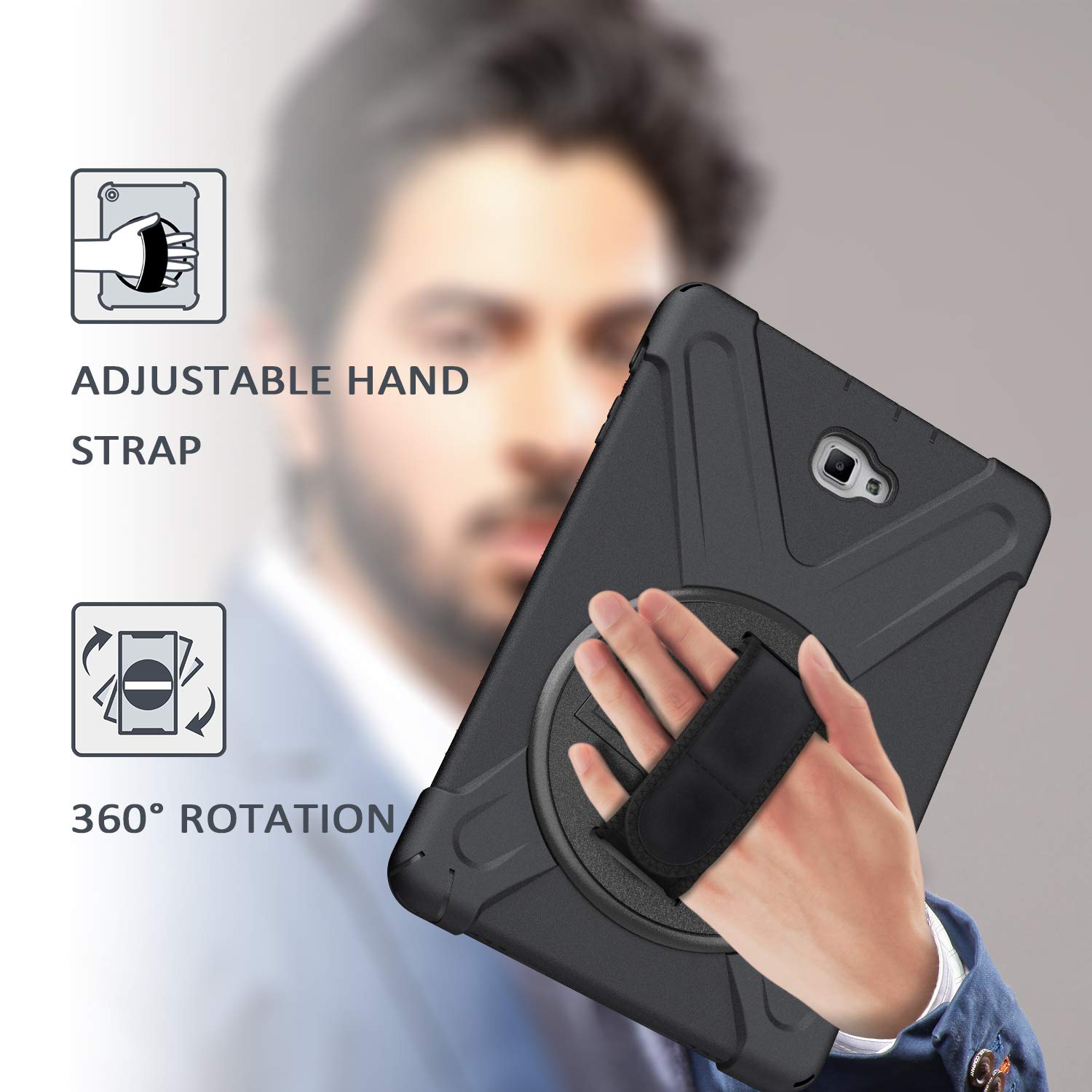 Galaxy Tab A 10.1 P580 2016 Case, KIQ Shockproof Heavy Duty Military Full-Body Protection Kickstand Screen Protector for Samsung Galaxy A 10.1 with S-Pen 2016 SM-P580 & SM-P585 (Shield Black)