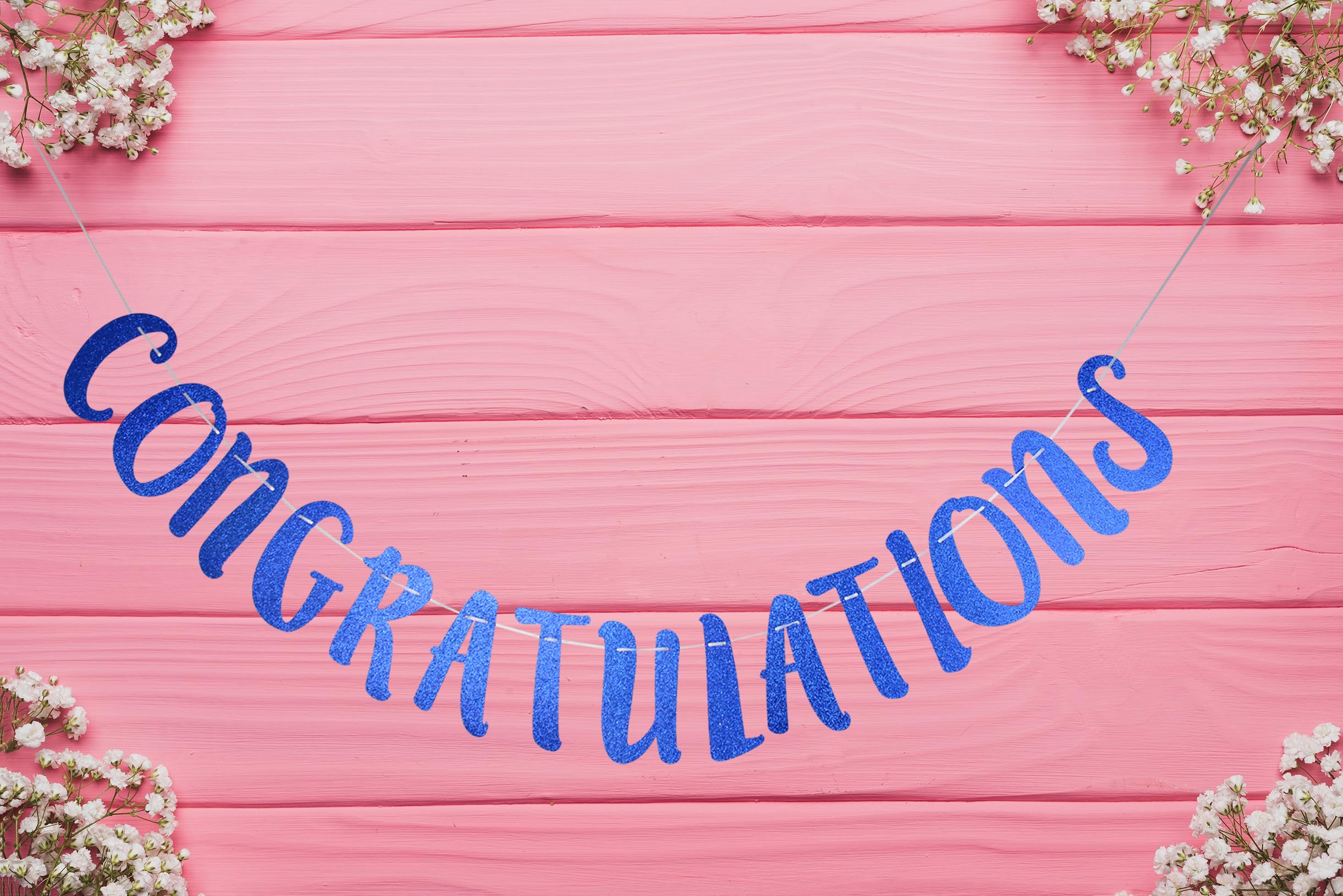 Blue Glitter Congratulations Banner, Congrats Grad Well Done Graduate 2024 We are So Proud of You Graduation Party Bunting Decorations Supplies Backdrop
