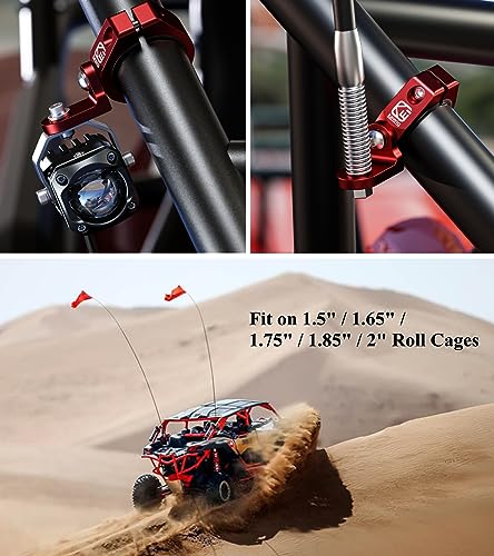 BRCOVAN Whip Light Flag Mount Solid Aluminium Alloy Light Bar Mounts Mounting Bracket Tube Clamp Fit on 1.5''/1.65''/1.75''/1.85''/2'' Roll Cage Bull Bar Roof Rack for ATV UTV Truck (Red)