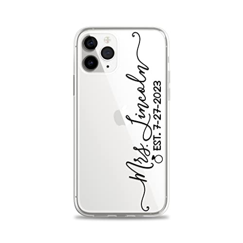 Case Charming Personalized Mrs Case for iPhone 14 Pro Max 13 mini 12 11 XS XR X 10S 10R 10 8 Plus 7 SE Custom Gift with Established Wedding Date Clear Phone Cover