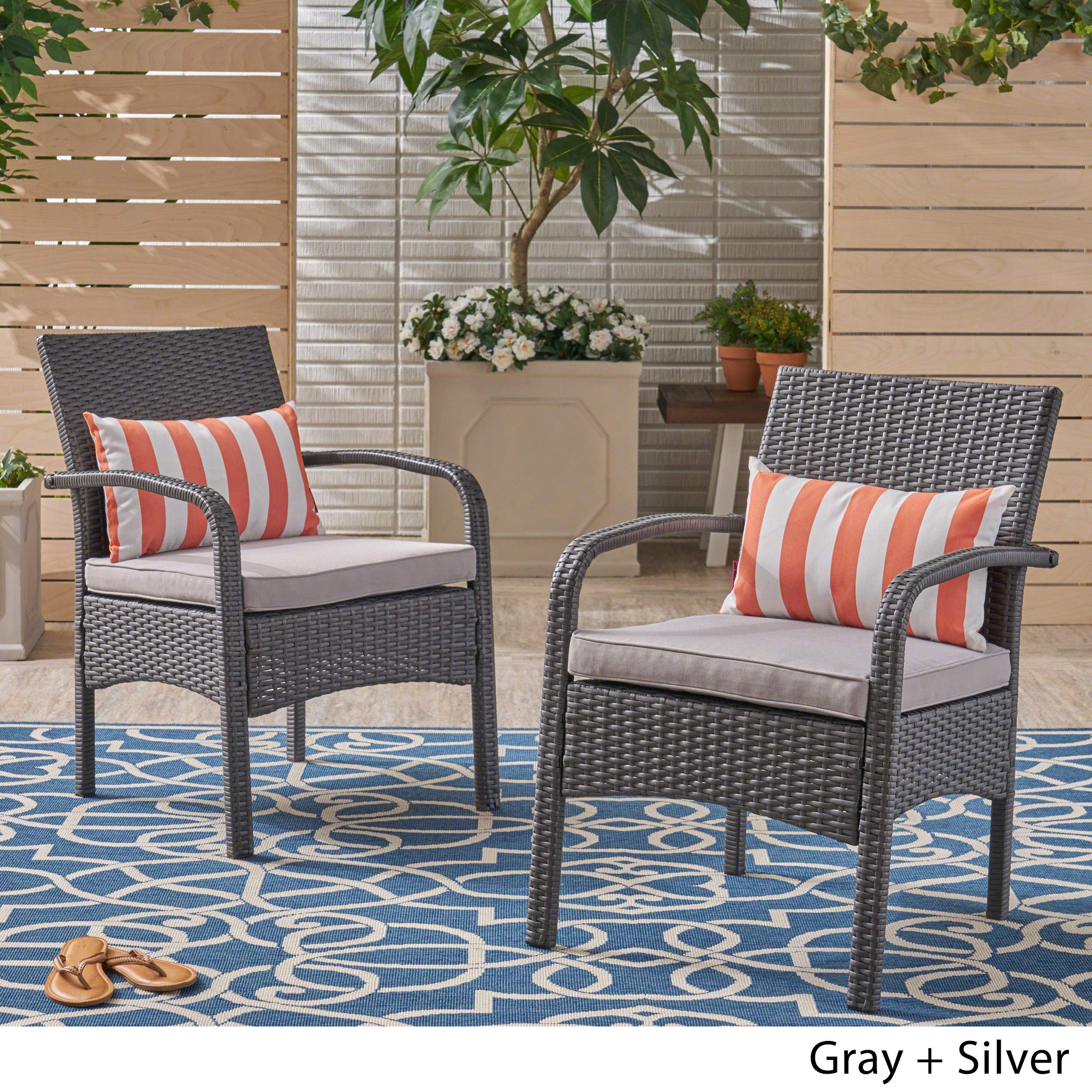 Christopher Knight Home 305810 Otto Outdoor Wicker Club Chair, Gray and Silver(Set of 2)