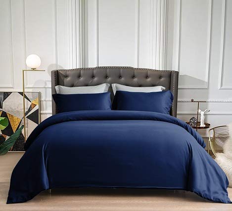 Xtream Fabric 100% Natural Cotton Duvet Set, 1 Duvet Cover with Button Closure, 1 Fitted Sheet 12" Deep Pocket and 2 Pillowcase 800 Thread Count Duvet Cover Set, Duvet Sets King Size Navy Blue