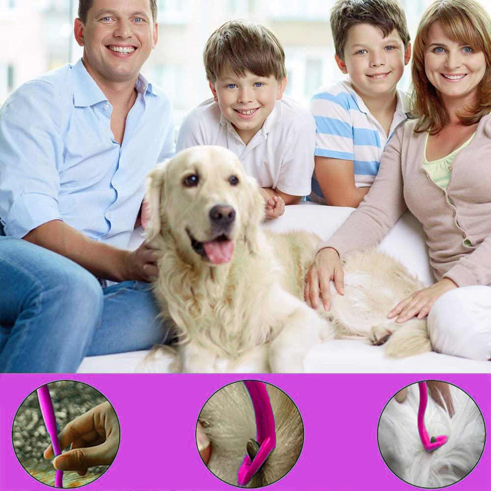 Tick Remover Tool Set - Comb, Tweezer, and Flea Comb for Dogs, Cats, and Humans (3+1+1 Pack), Pink