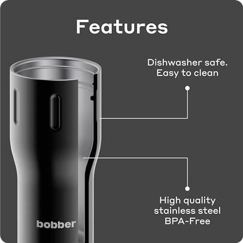 BOBBER - 16 OZ Vacuum Insulated Stainless Steel Travel Coffee Mug With 100% Leakproof Locked Lid - Cup Holder Friendly, Dishwasher Safe Tumbler (Black Coffee)