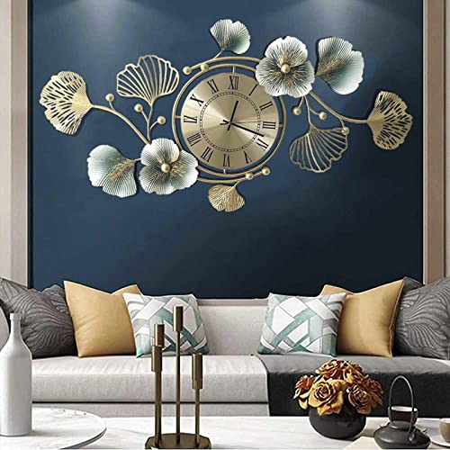 Clock for Living Room,Metal Large Wall Clock for Living Room,Big Clocks for Wall Living Room Ginkgo Leaf Design Wall Clock Silent Non Ticking,33 Inch