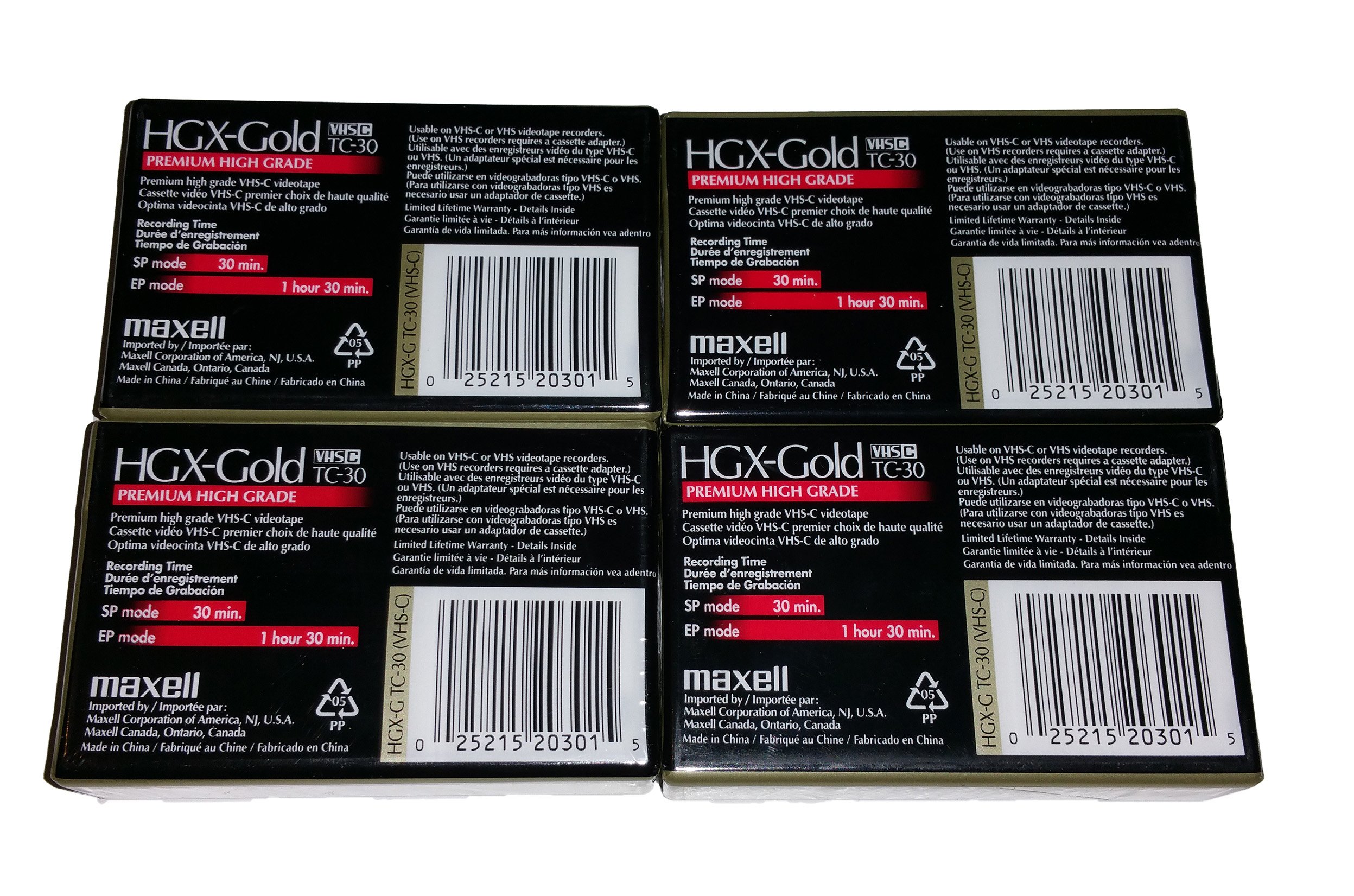 Maxell VHS-C TC-30 HGX Gold Blank Cassettes - Pack of 4 Cassettes