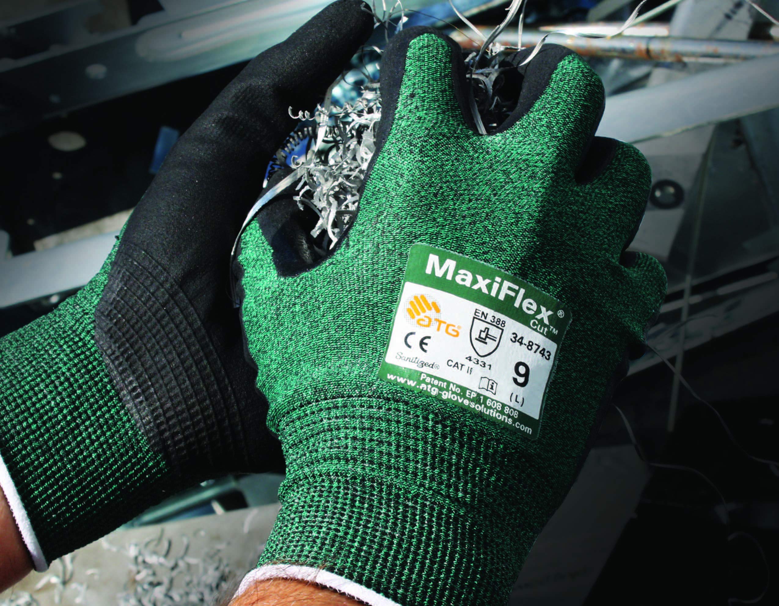 MaxiFlex Cut 34-8743 Cut Resistant Nitrile Coated Work Gloves with Green Knit Shell and Premium Nitrile Coated Micro-Foam Grip on Palm & Fingers