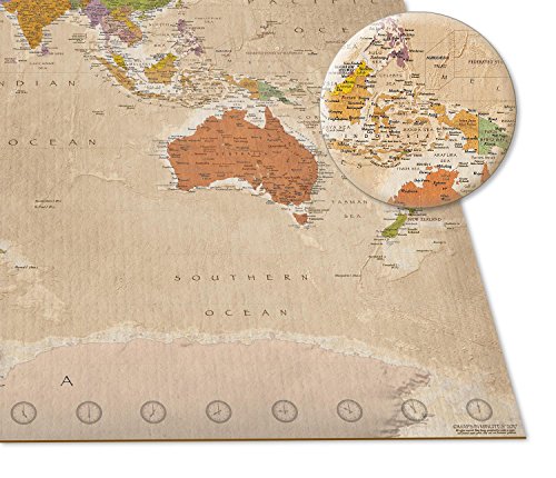 Close Up World map XXL Poster Vintage 2018- MAPS in MinutesĀ® (55"x39")