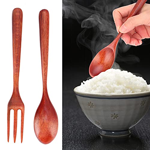 Actaday 2Pcs/Set Heat Resistance Wood Fork and Spoon Durable Kitchen Kitchenware for Home Restaurant OfficePhoebe Wood