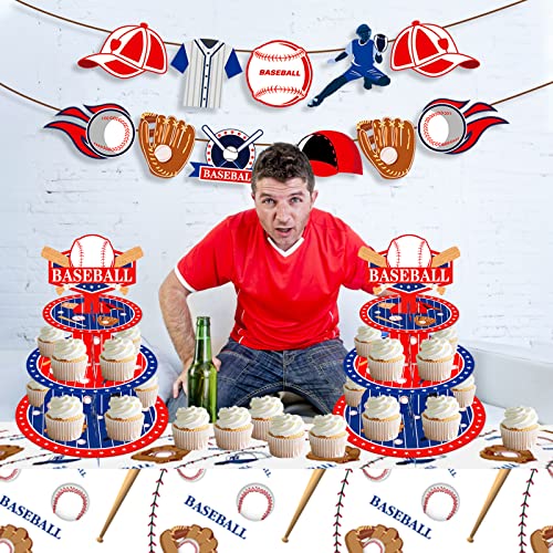 Baseball Theme Cupcake Stand 3 Tiered Baseball Cupcake Stand Sport Theme Cake Holder Baseball Player Cake Decoration for Baseball Softball Sport Birthday Party Supplies