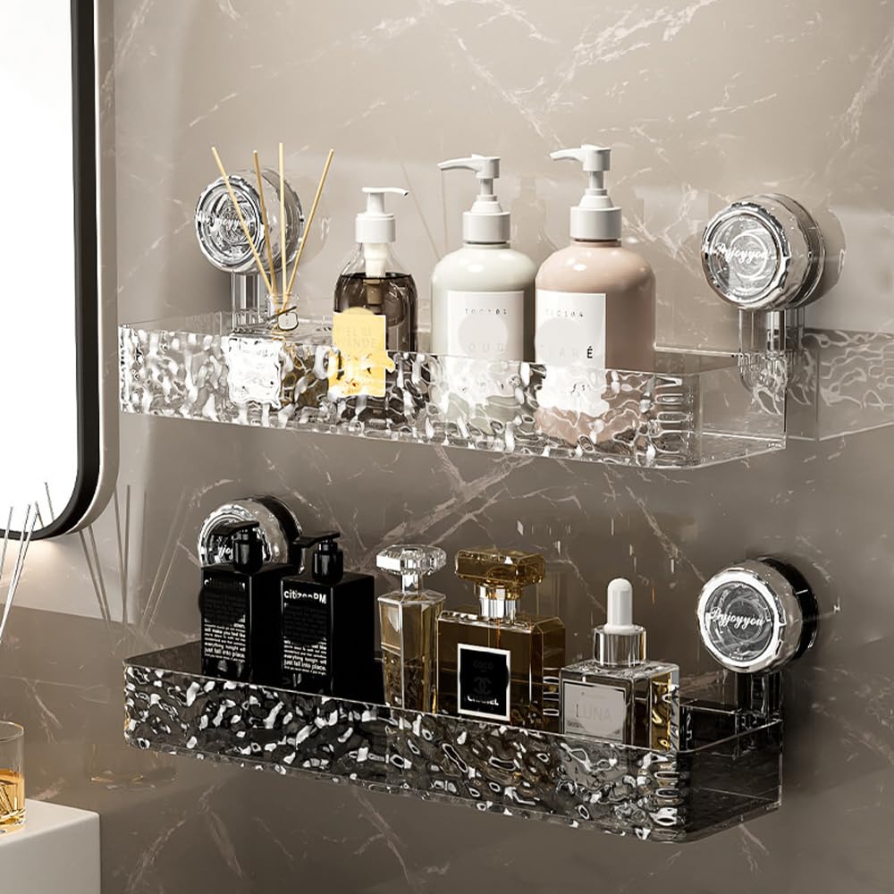 Attarrior Bathroom Suction Cup Storage Rack Without Punching Wall-mounted Shelf Bathroom Shower Storage Acrylic for Bathroom Storage (Clear, 2 PCS)