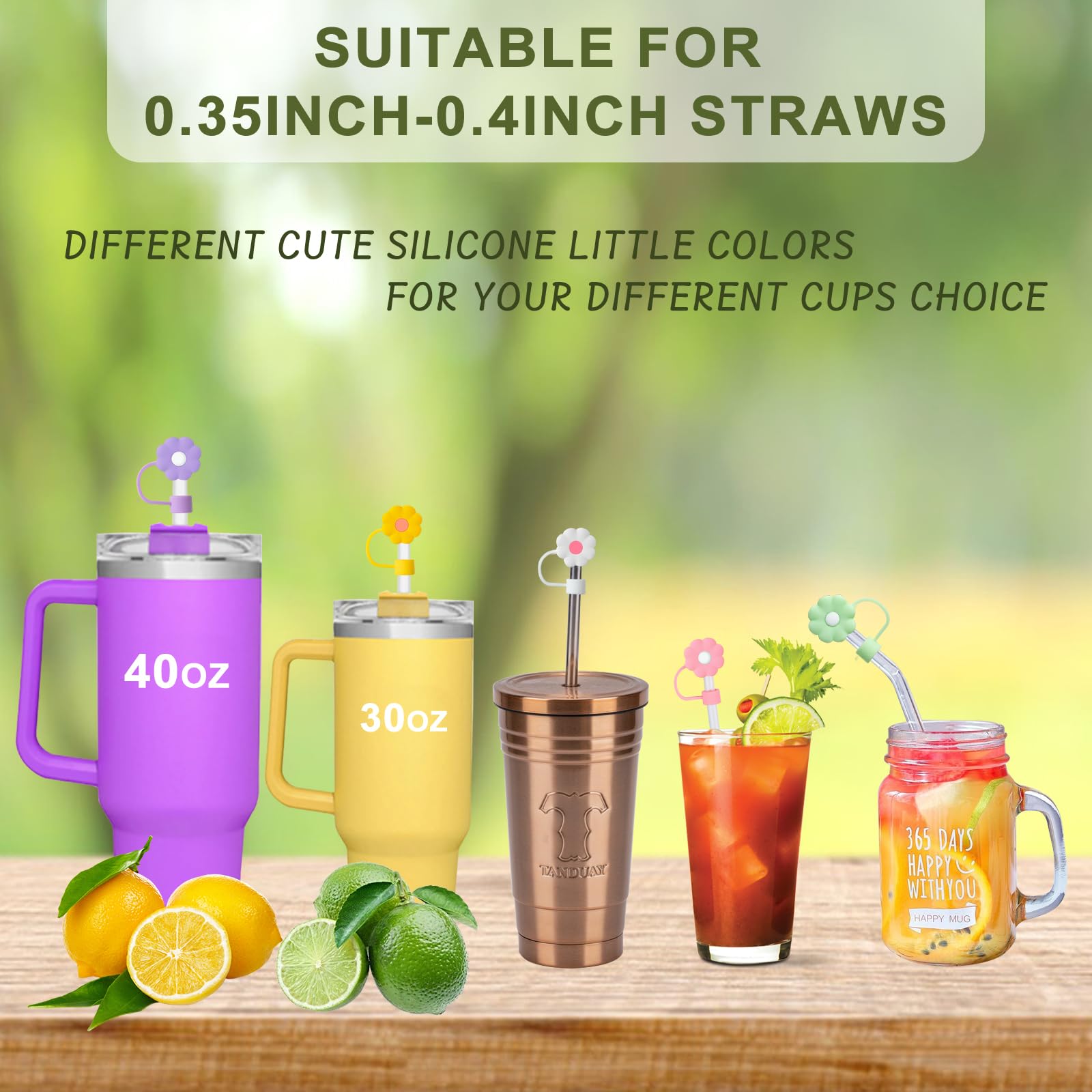 Amrules 6Pcs Straw Covers Cap Toppers, 0.4in /10mm Straws Cap for 20&30&40oz Tumbler Drinking Cup with Handle, Reusable Cute Silicone Tips Lids Protectors for Water Bottle Accessories, Flower Shape