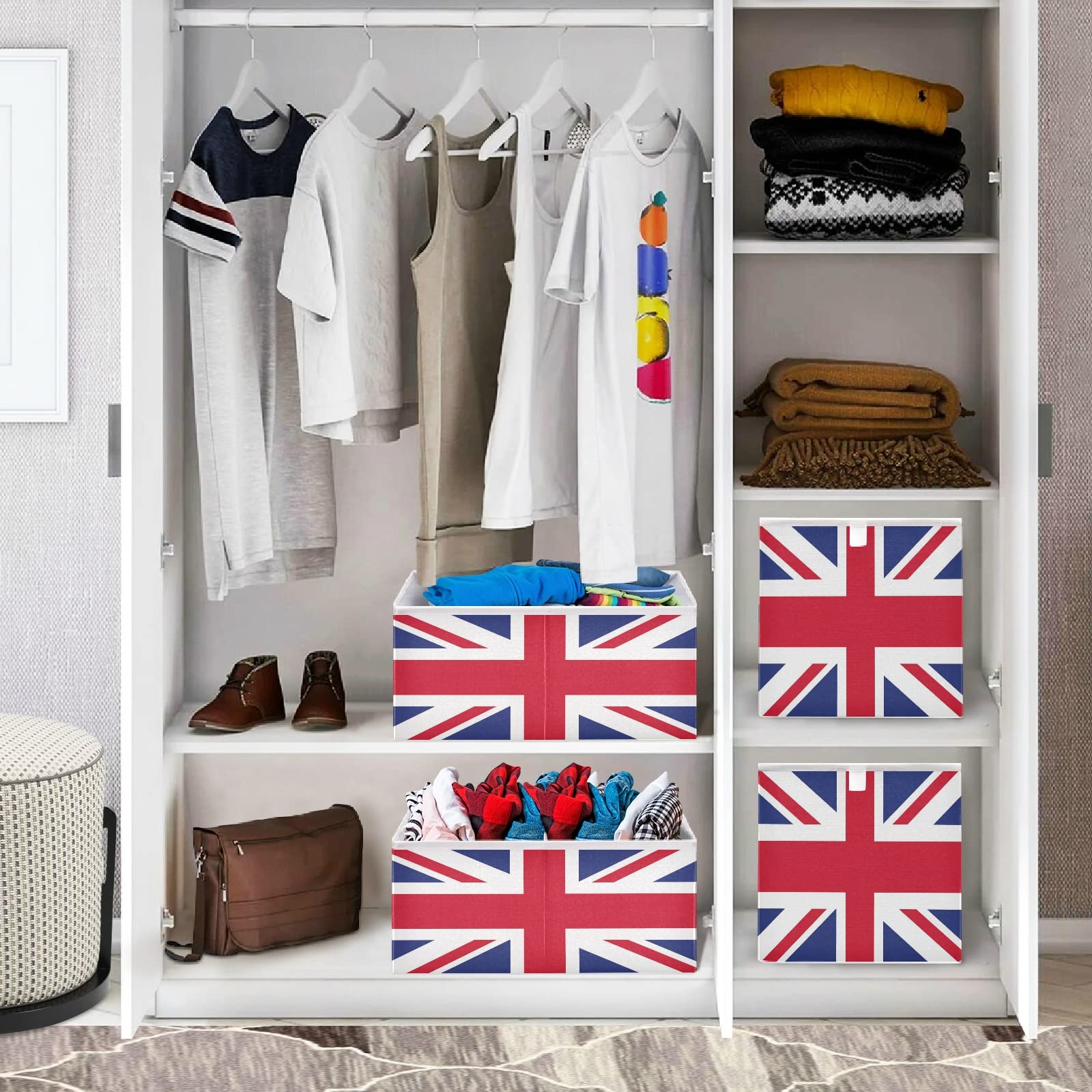 ALAZA British Flag Union Jack London 11 Inch Cube Storage Bin Organizer Foldable Basket for Closet Cabinet Shelf Office