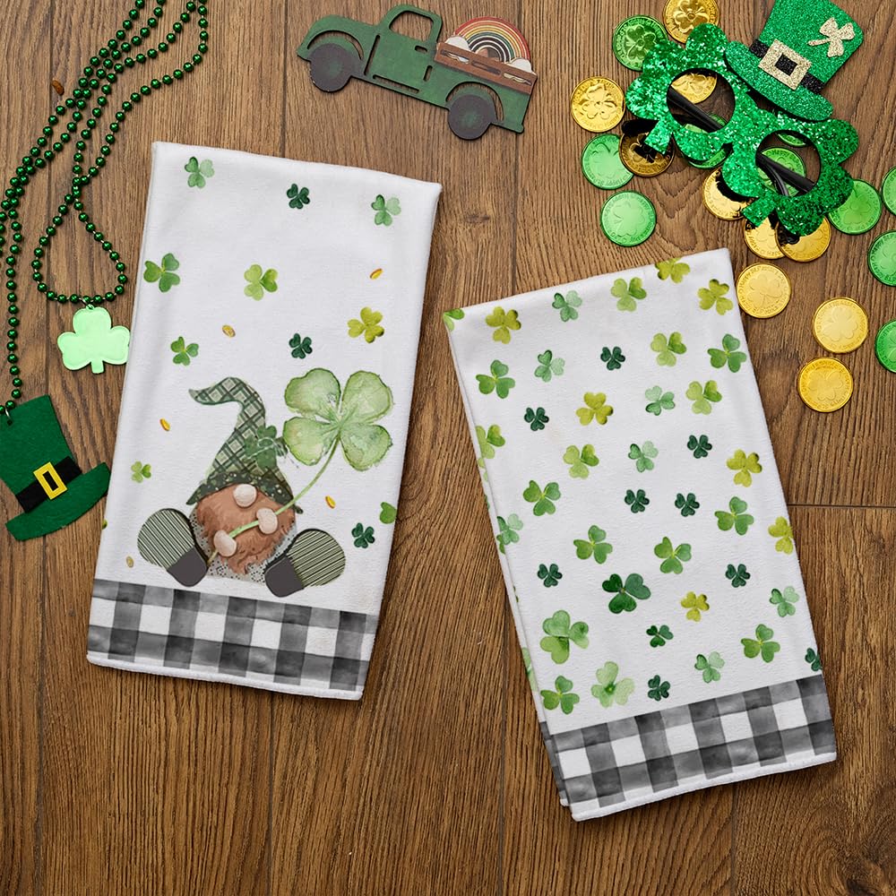 ARKENY St Patricks Day Gnome Green Shamrock Kitchen Towels Dish Towels St. Patrick's Day Decorations for Home Décor Ultra Absorbent Bar Drying Cloth 18x26 Inch Hand Towel for Cooking Set of 2