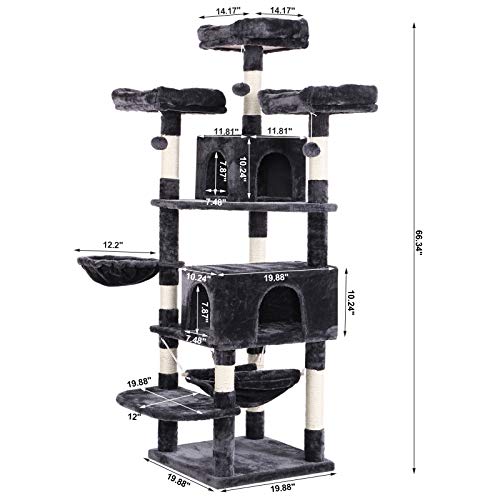 BEWISHOME Cat Tree 66.3 Inch Multi-Level Large Cat Tower with Plush Top Perches, Sisal Scratching Post Cat Play House Kitty Activity Center MMJ14H