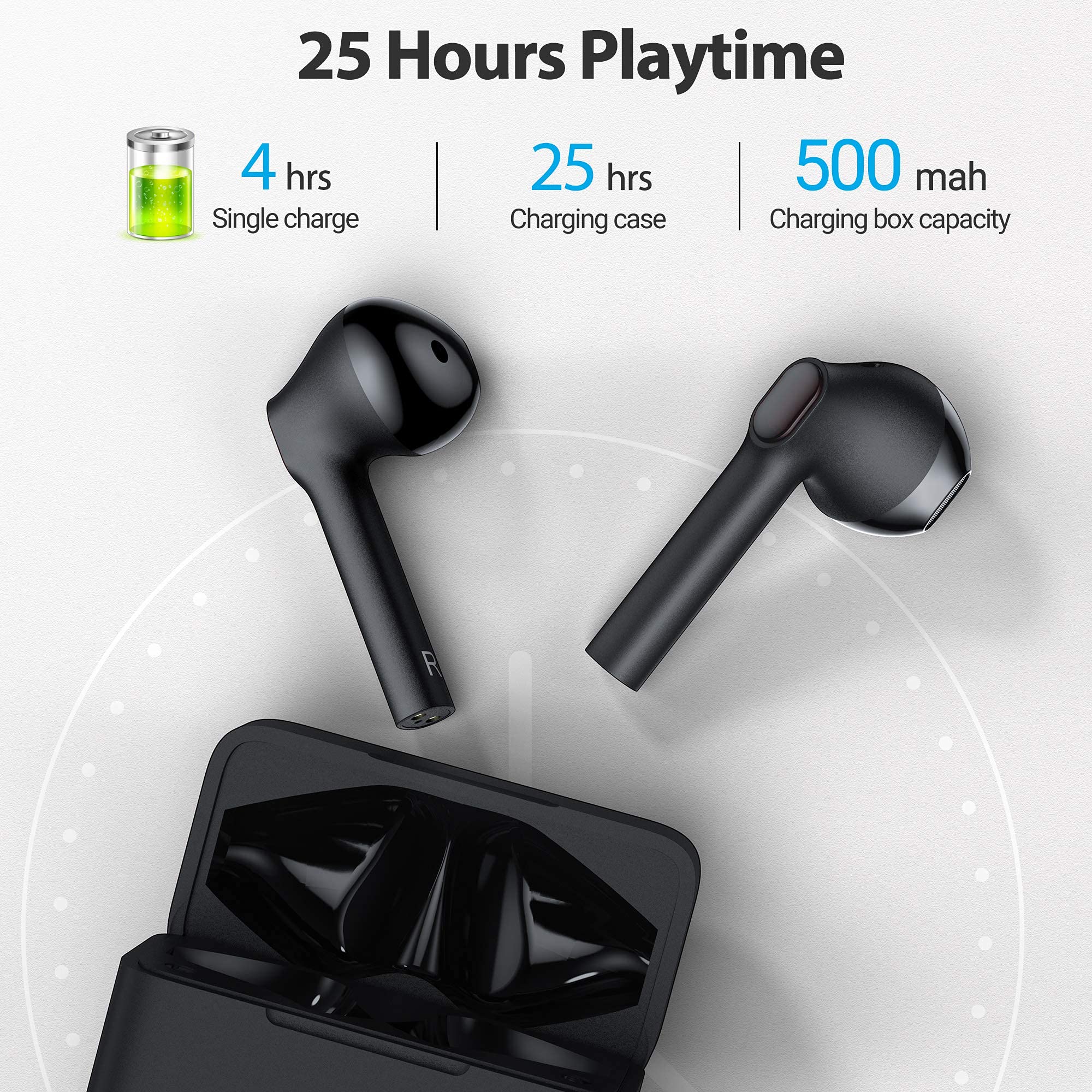 AIRSEE Wireless Earbuds for iPhone Android | Bluetooth Earbuds with HiFi Stereo Sound and Microphone 25H Playtime | Waterproof IPX5 Bluetooth Headphones with Charging Case | Matte Black