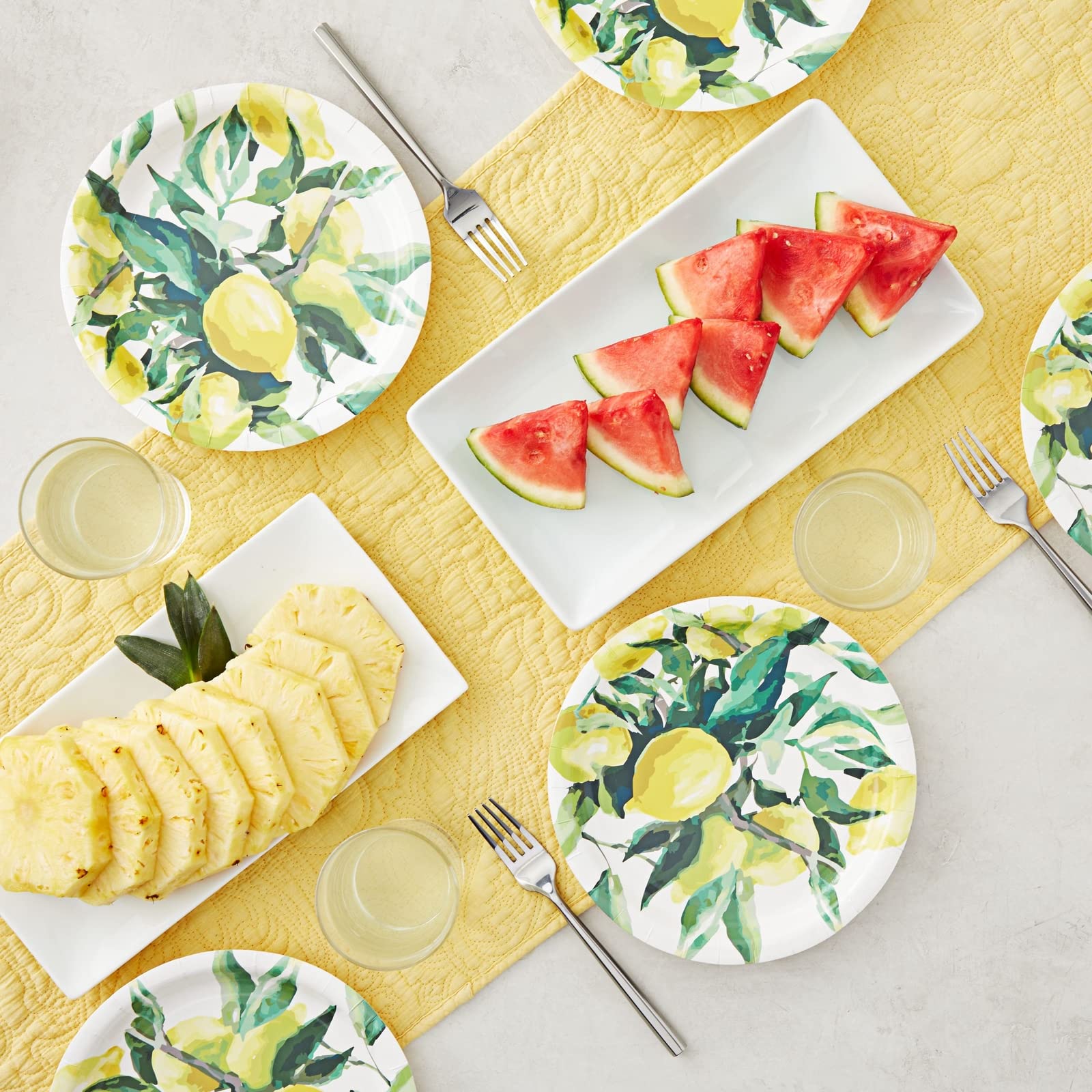 BLUE PANDA 80-Pack Disposable Lemon Paper Plates for Birthday Party Decorations, Bridal and Baby Showers (9 in)