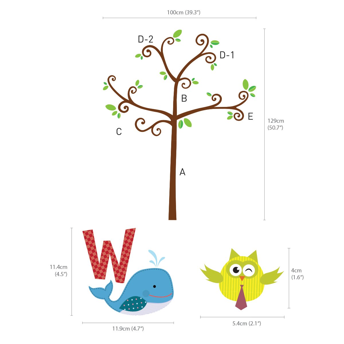 DECOWALL DA-1503 Animal Alphabet ABC and Owl Numbers Tree Kids Wall Stickers Wall Decals Peel and Stick Removable Wall Stickers for Kids Nursery Bedroom Living Room décor