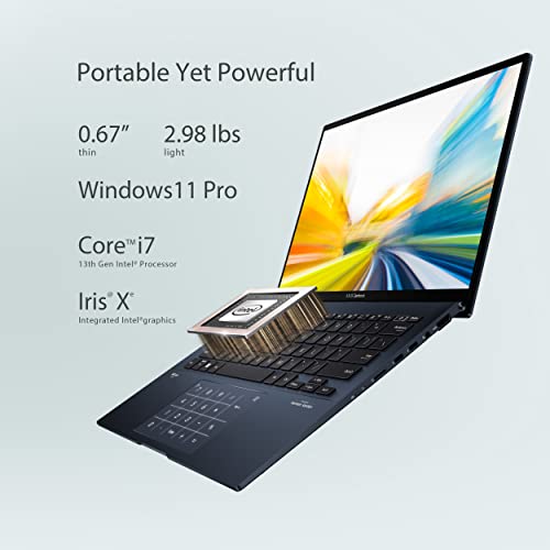 ASUS Zenbook 14 Laptop, 14β WQXGA Display, Intel Core i7-1360P CPU, Intel Iris Xe Graphics, 16GB RAM, 1TB PCIe SSD, Windows 11 Home, Ponder Blue, UX3402VA-DS74