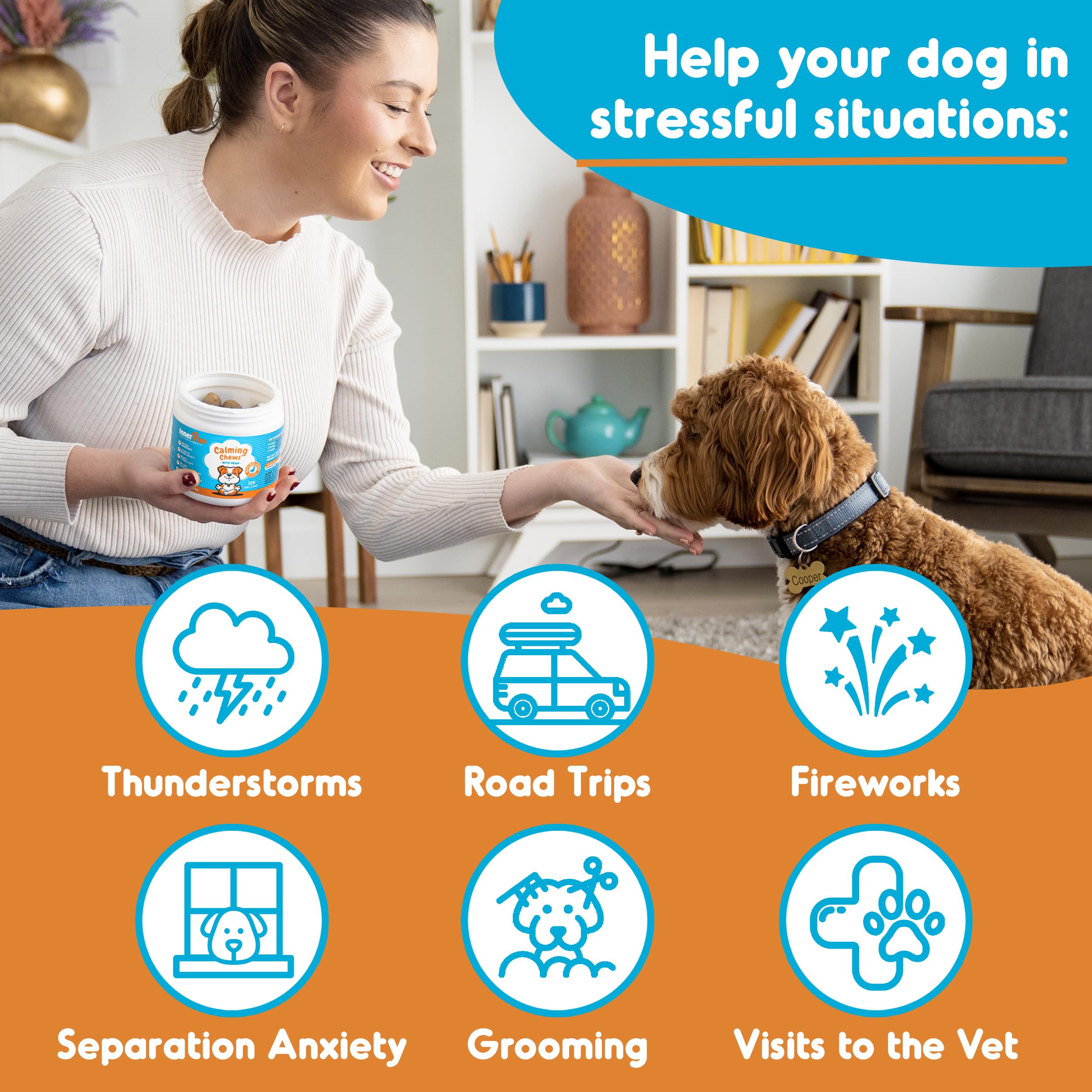 Inner Paw Calming Chews for Dogs – Natural Calming Dog Treats – Tasty Chew Snacks with Chamomile, Valerian Root, Organic Ginger – Efficient Dog Stress Reliever – 120 Soft Chews
