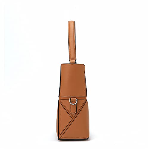 EvaLuLu Small Crossbody Bag for Women Leather Bucket Shoulder Bag Changeable Shape Purse (Small, Brown)