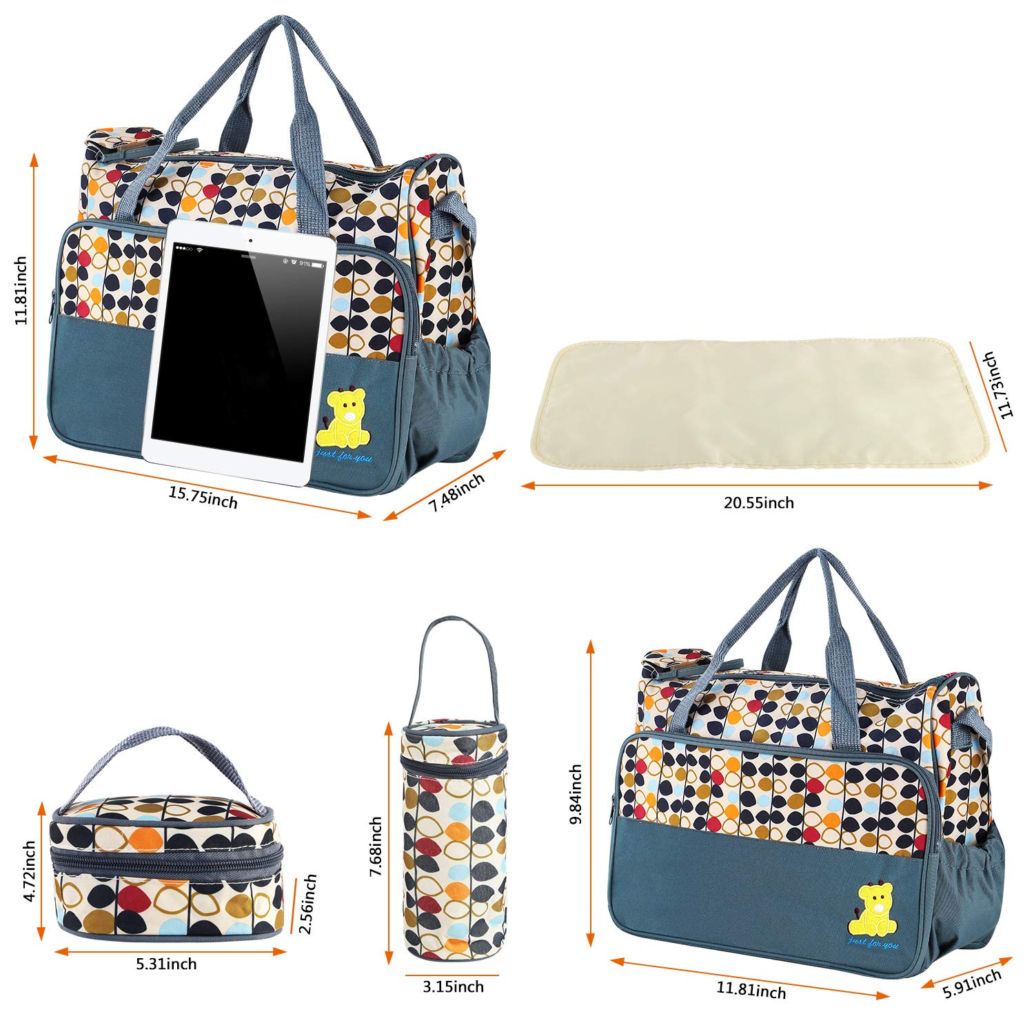 5PCS Diaper Bag Tote Set - Baby Bags for Mom (Gray)