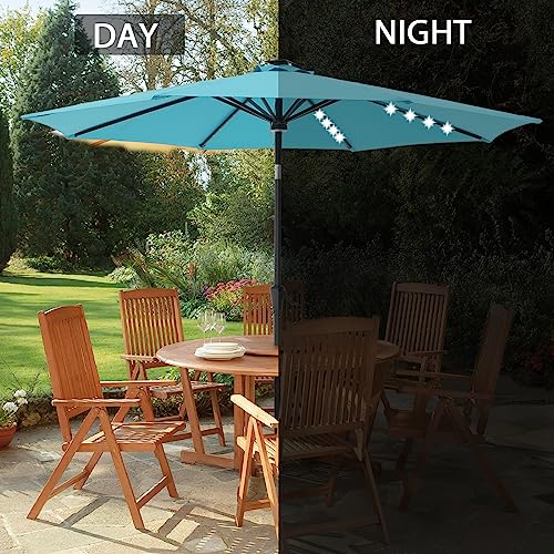 COBANA 9’ Solar Patio Umbrella with 40 LED Lights, Outdoor Table Market Umbrella with Tilt and Crank for Garden, Lawn, Deck, Backyard and Pool, Blue