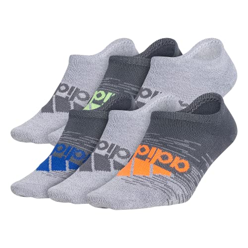 adidas Kids-Boy's/Girl's Superlite No Show Socks (6-Pair), Onix Grey/Grey/Signal Orange, Medium