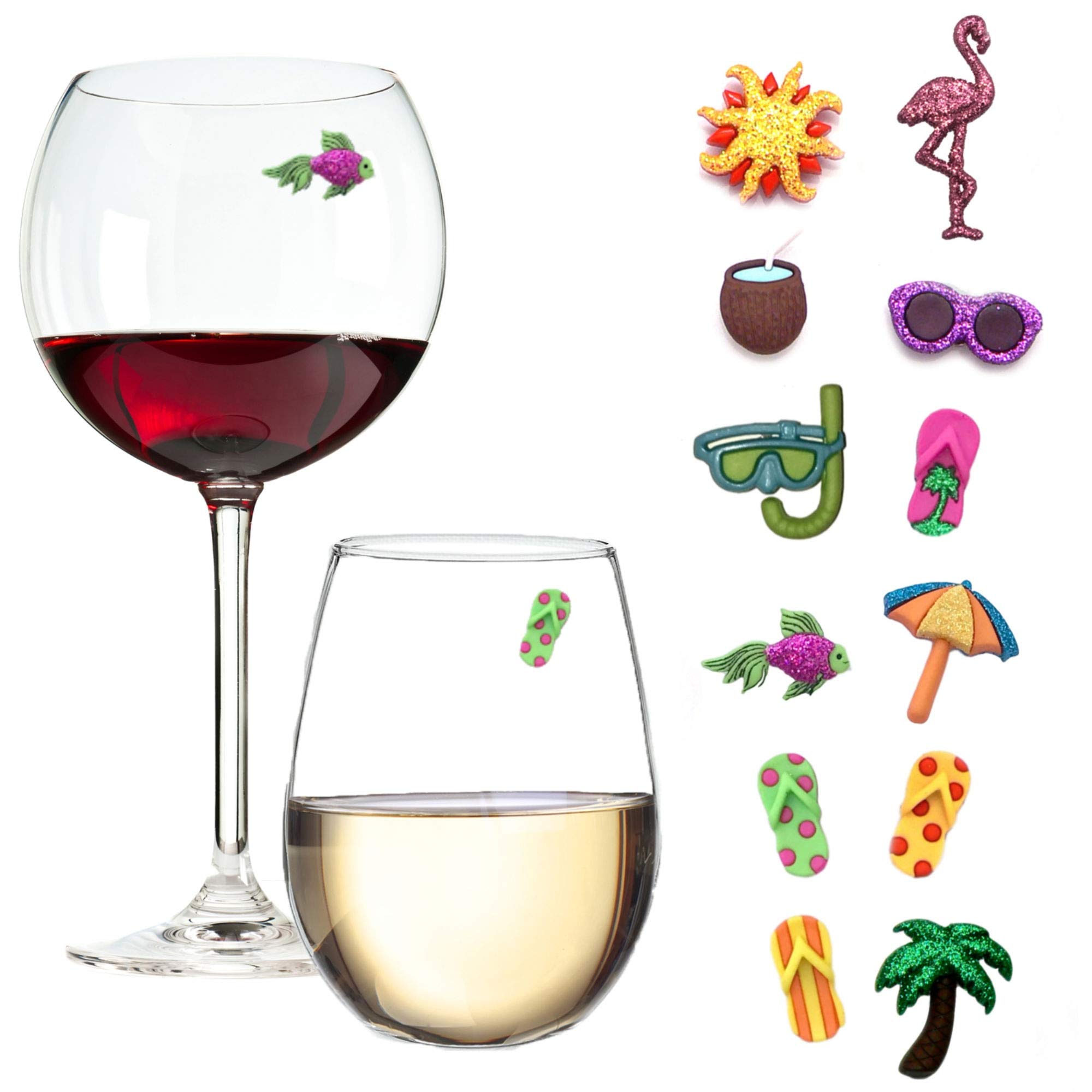 Beach Nautical Wine Glass Charms or Magnetic Markers for Making Your Drink Unique â Set of 12 Summer Glass Identifiers