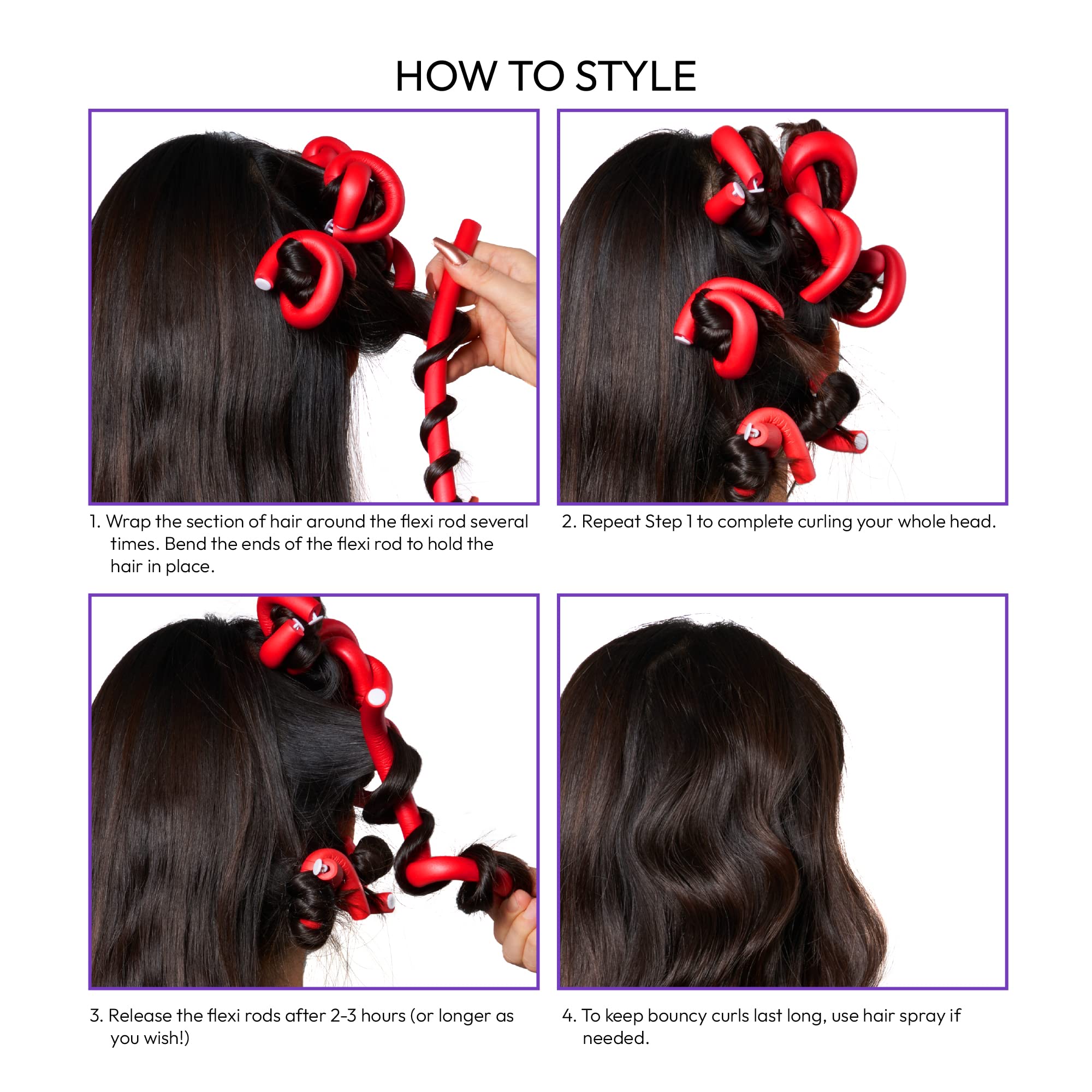 Red by Kiss Flexi Rods - Heatless Hair Curler for 90S Glamorous Bouncy Curls Beach Waves, No Slips, Sleep Styler (10" Length, 1 1/4" Diameter)