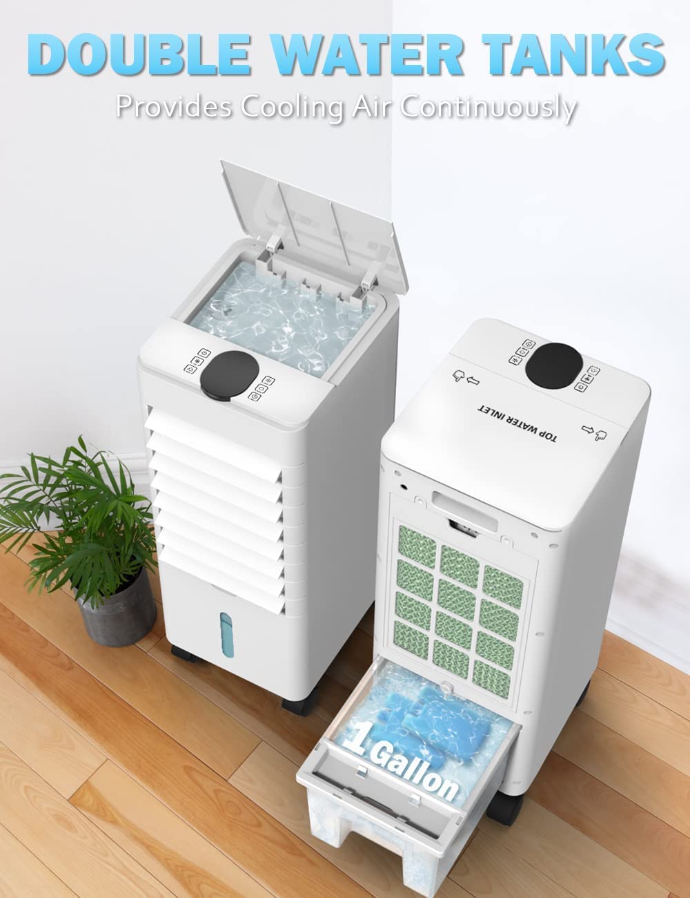 Evaporative Air Cooler - SEEPER 4-IN-1 Cooling Tower Fan with Evaporative Cooler & Humidifier, 12H Timer & Remote Control, Fast Cooling w/Ice Box, Portable Air Conditioner for Small Room Home Office