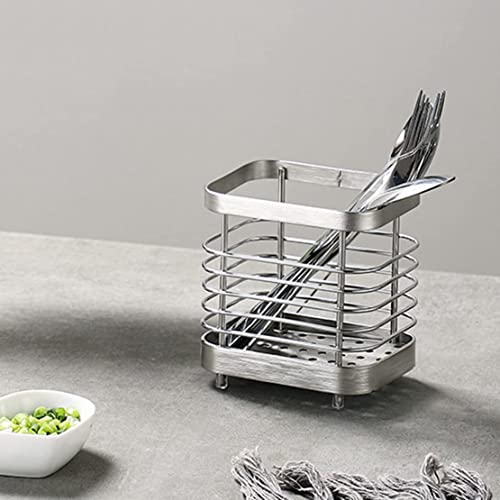 ANHORTS Kitchen Utensil Holder, Stainless Steel Sink Utensil Holder Countertop, Kitchen Utensil Drying Caddy, Cutlery Drainer for Kitchen Utensil, Rust-Proof Cutlery Utensil Organizer (silver)