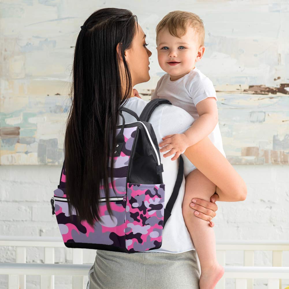 Pink Grey Camouflage Pattern Diaper Tote Bags Mummy Backpack Large Capacity Nappy Bag Nursing Traveling Bag for Baby Care