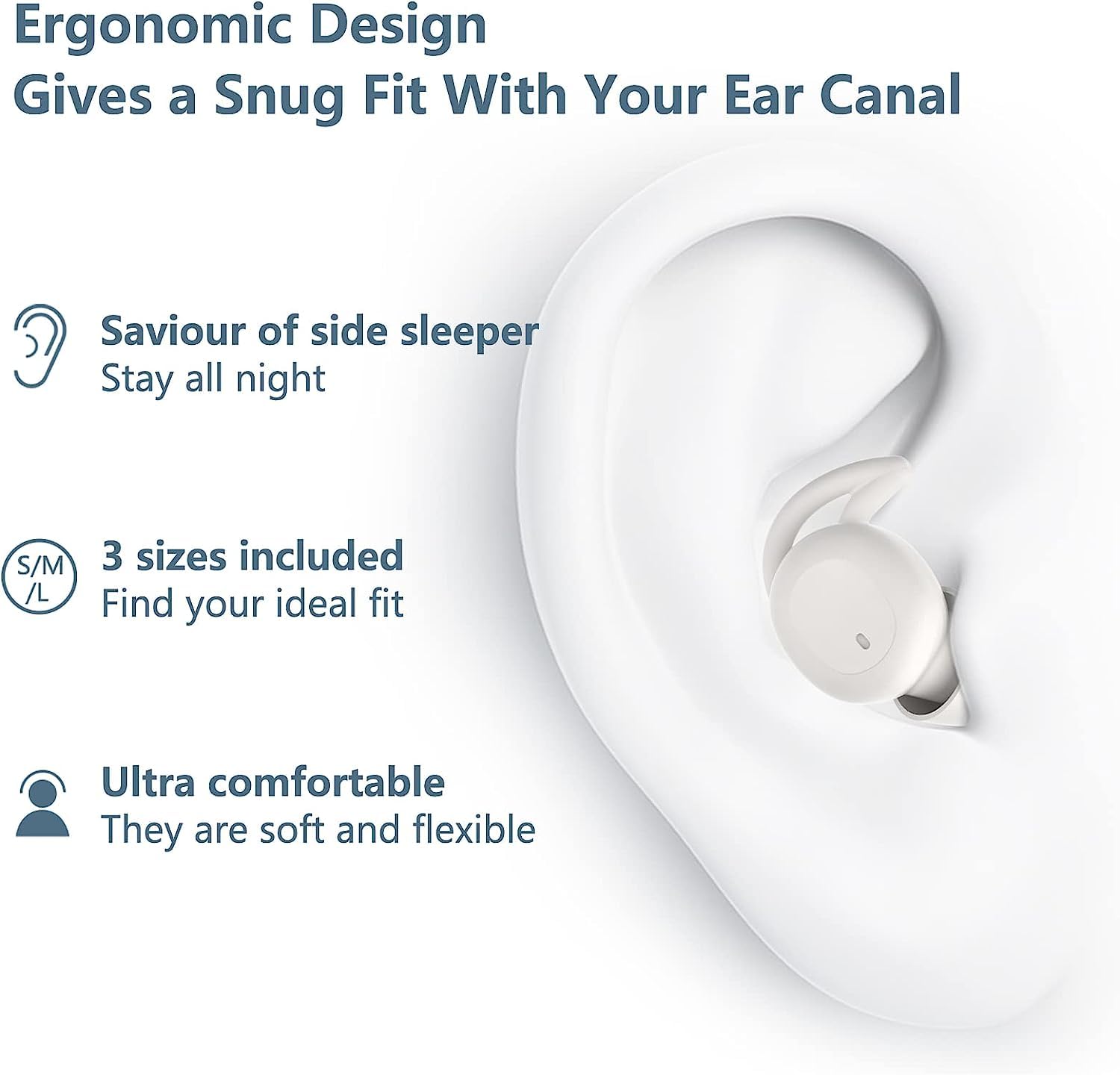 Bluetooth Sleep Earbuds, Noise Blocking Small Buds for Sleeping, Wireless Sleep Headphone Comfortable Fit, Invisible and Skin-Soft in-Ear Designed for Side Sleepers, Insomnia, Snoring, Work, Leisure