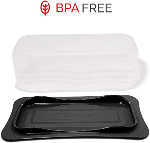 Cover Butter Container - Butter Storage Container with Transparent Lid - Durable Plastic Butter Container for Counter - Plastic Butter Dish with Lid - Covered Butter Dish for Home or Camping (Black)