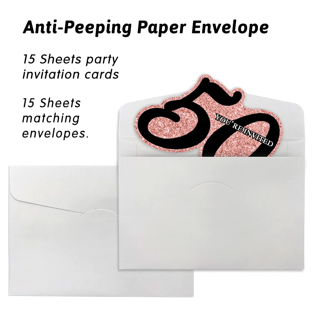 Cusrtyh 15 Sheets 50th Birthday Party Invitations card with with 15 Envelopes,50th Birthday Party ,50th Celebration,Birthday Party Invitations Cards For Adults,Shaped Fill-In Invitations