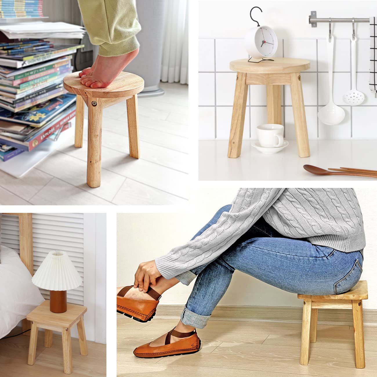 KSG kumsun Wooden Stools – Durable Wooden Stool for Bathroom, Kitchen, Bedroom, Kid’s Room – Square Low Stool with Assembling Kit – Durable and Long-Lasting Design – Practical and Versatile
