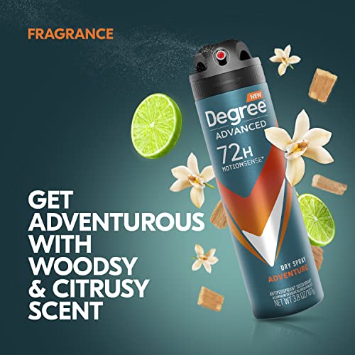 Degree Men Advanced Antiperspirant Deodorant Dry Spray Adventure 72-Hour Sweat and Odor Protection Deodorant For Men With MotionSense Technology, 3.8 Ounce (Pack of 3)