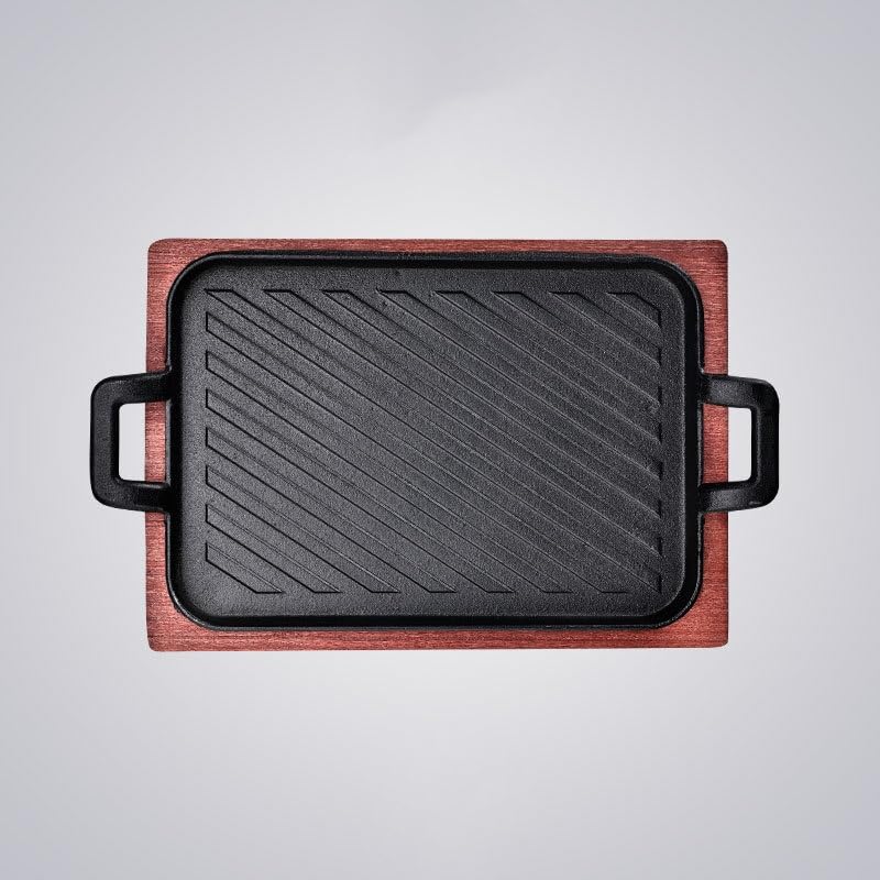 SZTNKSKJ Steak plate sizzle platter cast iron cast iron bakeware cast iron square pan cast iron skillets cast iron platter pan for roti (handle)