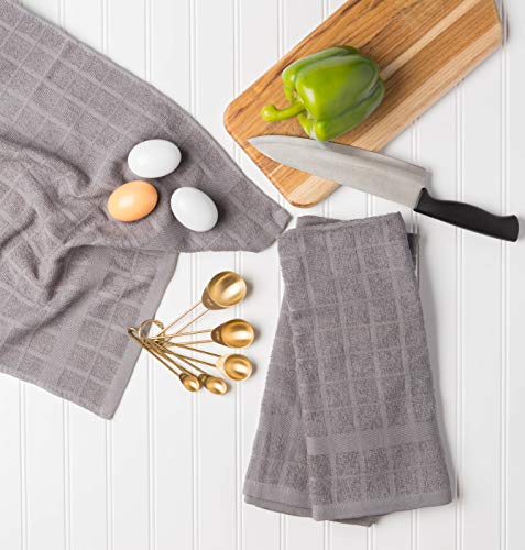 DII Basic Terry Collection Windowpane Dishtowel Set, 16x26, GraySolid, 4 Piece