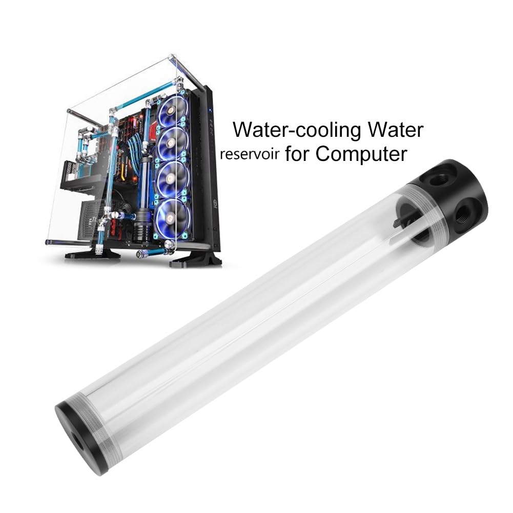 Water Cooling Reservoir, PC Water Reservoir 190mm*50mm Diameter G1/4'' POM Cylindrical CPU Water Cooler Reservoir System Heat Sink Kit Cooling Acrylic Water Reservoir for PC
