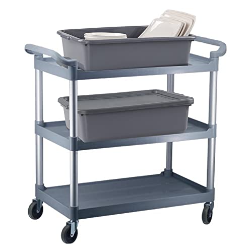 Jekiyo 13 L Plastic Bus Tray with Lid, 4 Pack Bus Tub Box, Grey