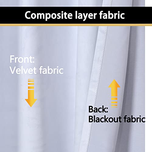 BONZER 100% Blackout Curtains for Bedroom - Premium Thick Velvet Curtains 84 Inches Long Thermal Insulated Energy Saving, Sun Light Blocking Grommet Window Drapes for Living Room, 2 Panels, White