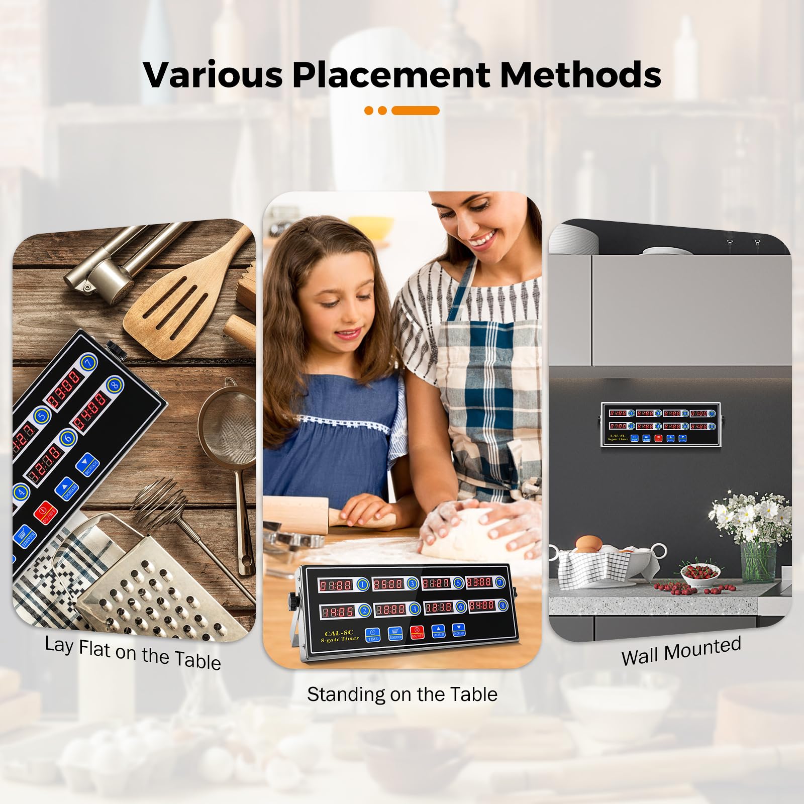 BEAMNOVA 8-Channel Digital Kitchen Timer Commercial Cooking Fryer Reminder Loud Ring Alarm Stainless Steel Adjustable Volume